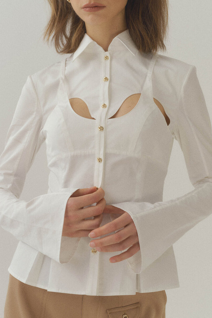 Cotton Curve Cut-Out Pleated Shirt-White – HAN WEN STUDIO