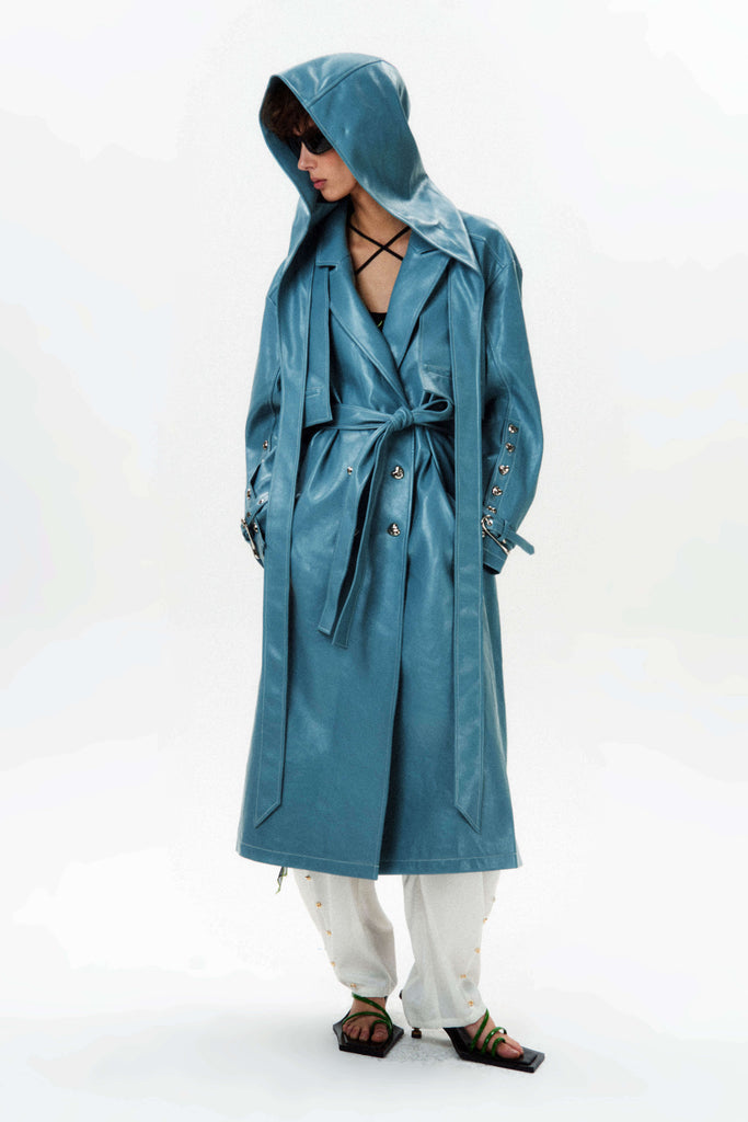 Detachable Hood Leather Trench Coat – HAN WEN STUDIO