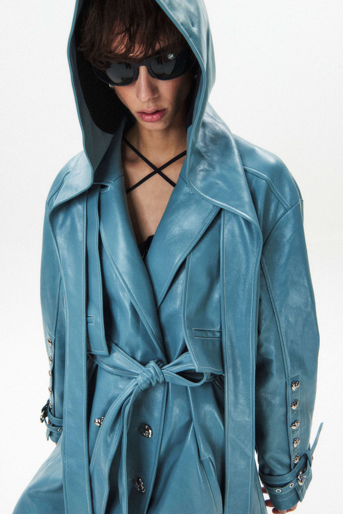 Detachable Hood Leather Trench Coat – HAN WEN STUDIO