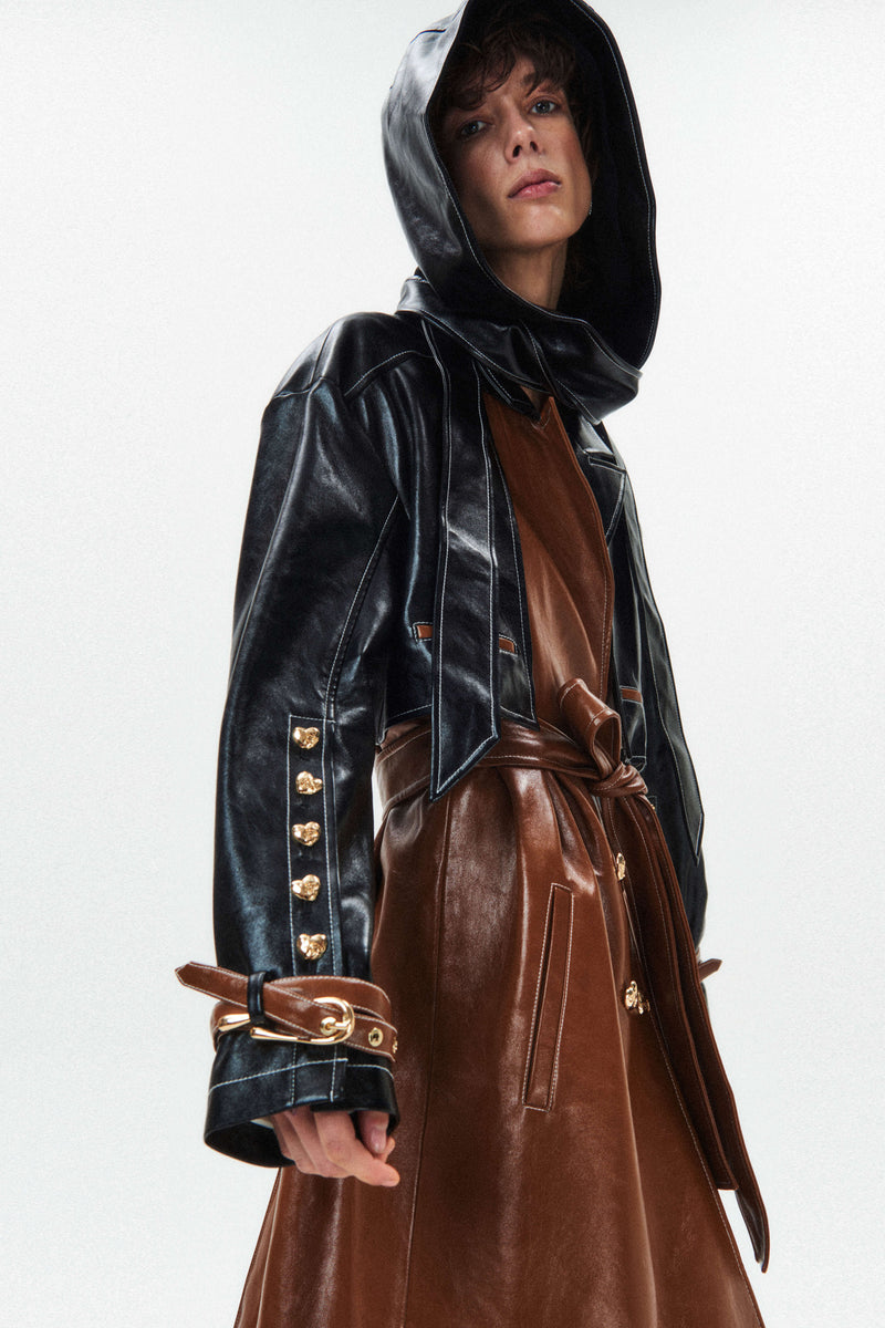 Detachable Hood Leather Trench Coat – HAN WEN STUDIO